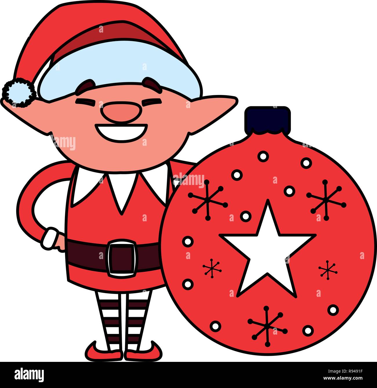 Christmas ball and elf over white background, vector illustration Stock ...