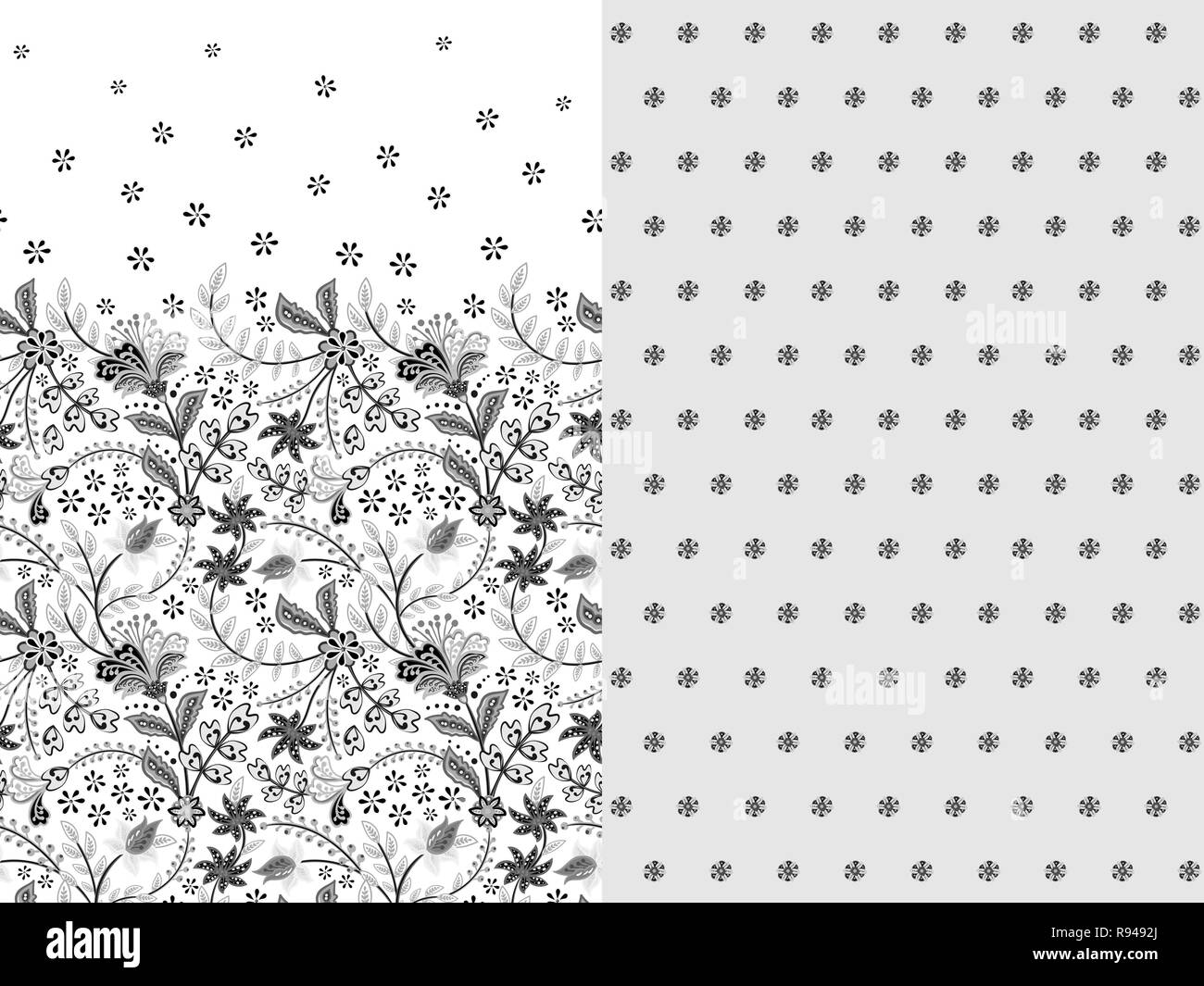 Set of two horizontal seamless floral pattern with paisley and fantasy ...
