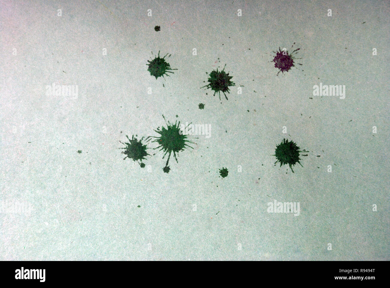 Green ink blots on a paper background close-up Stock Photo - Alamy