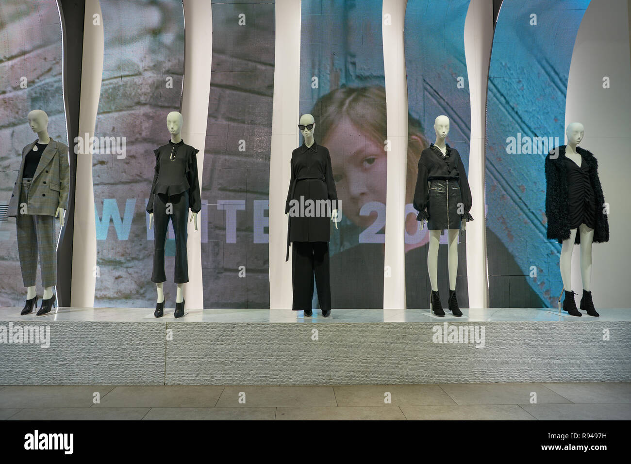 MILAN, ITALY - CIRCA NOVEMBER, 2017: LED Wave Screen display at Mango ...