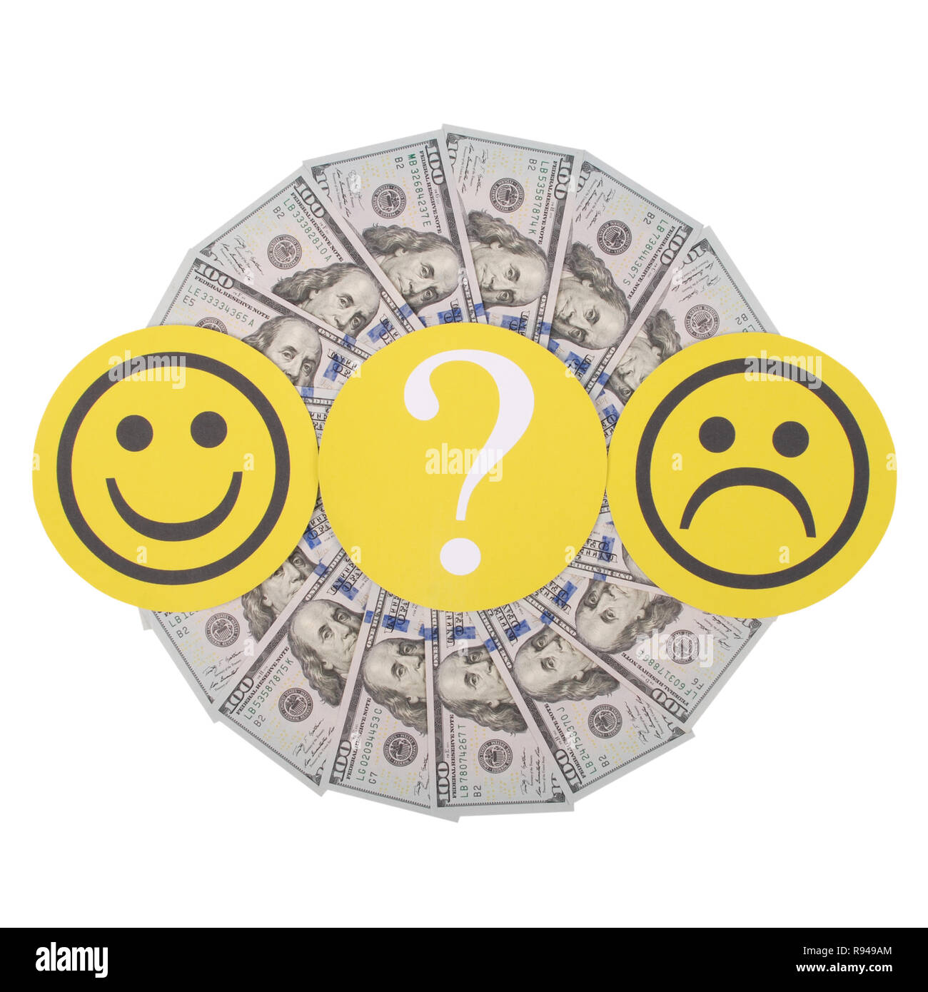 Question mark between smiley and sad smiley on mandala kaleidoscope ...