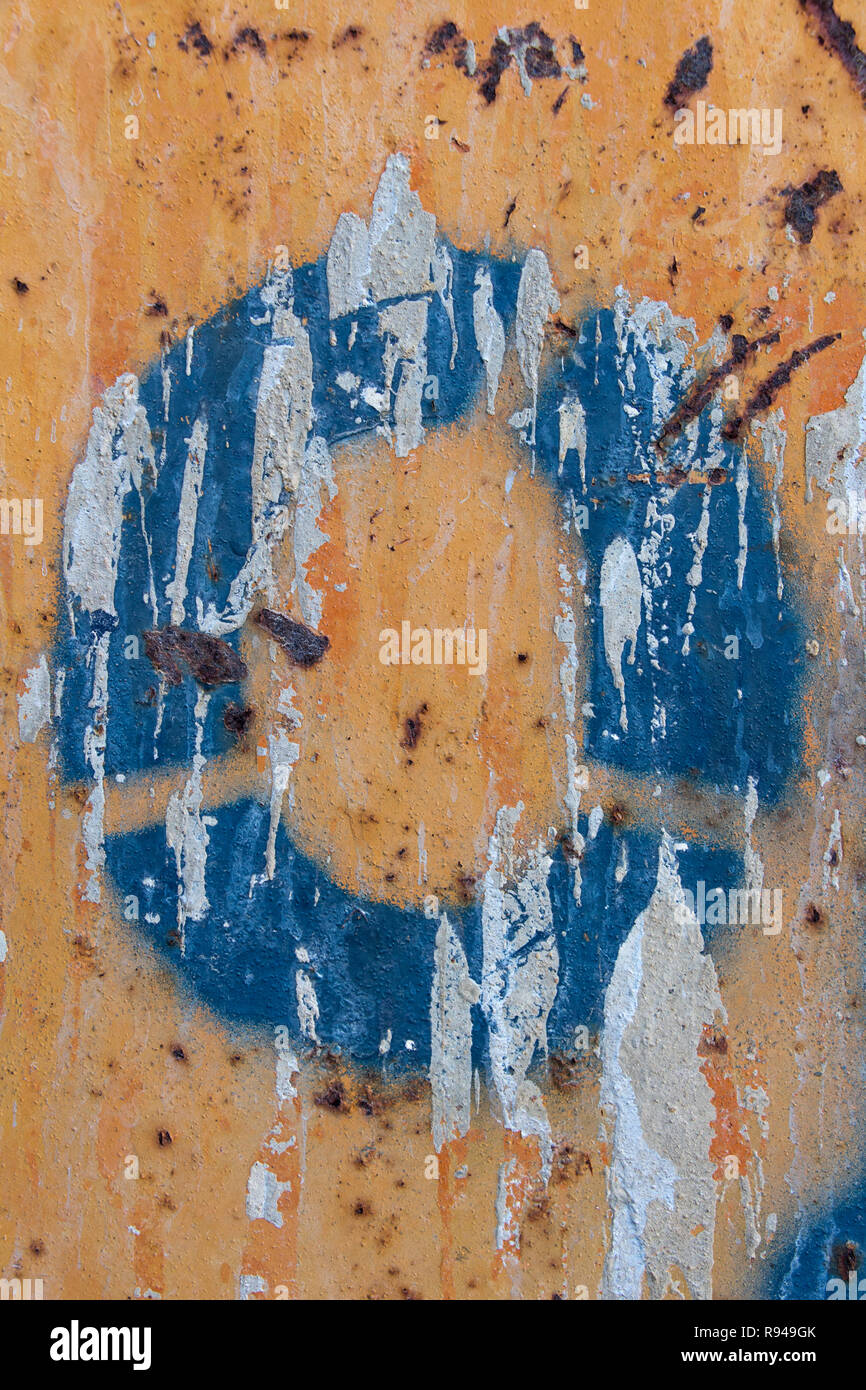blue stencil painted on rusty texture, blue stencil painted on rusty ...