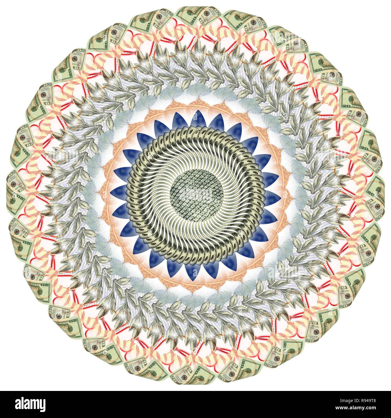 Mandala kaleidoscope of elements american dollar. Abstract money ...