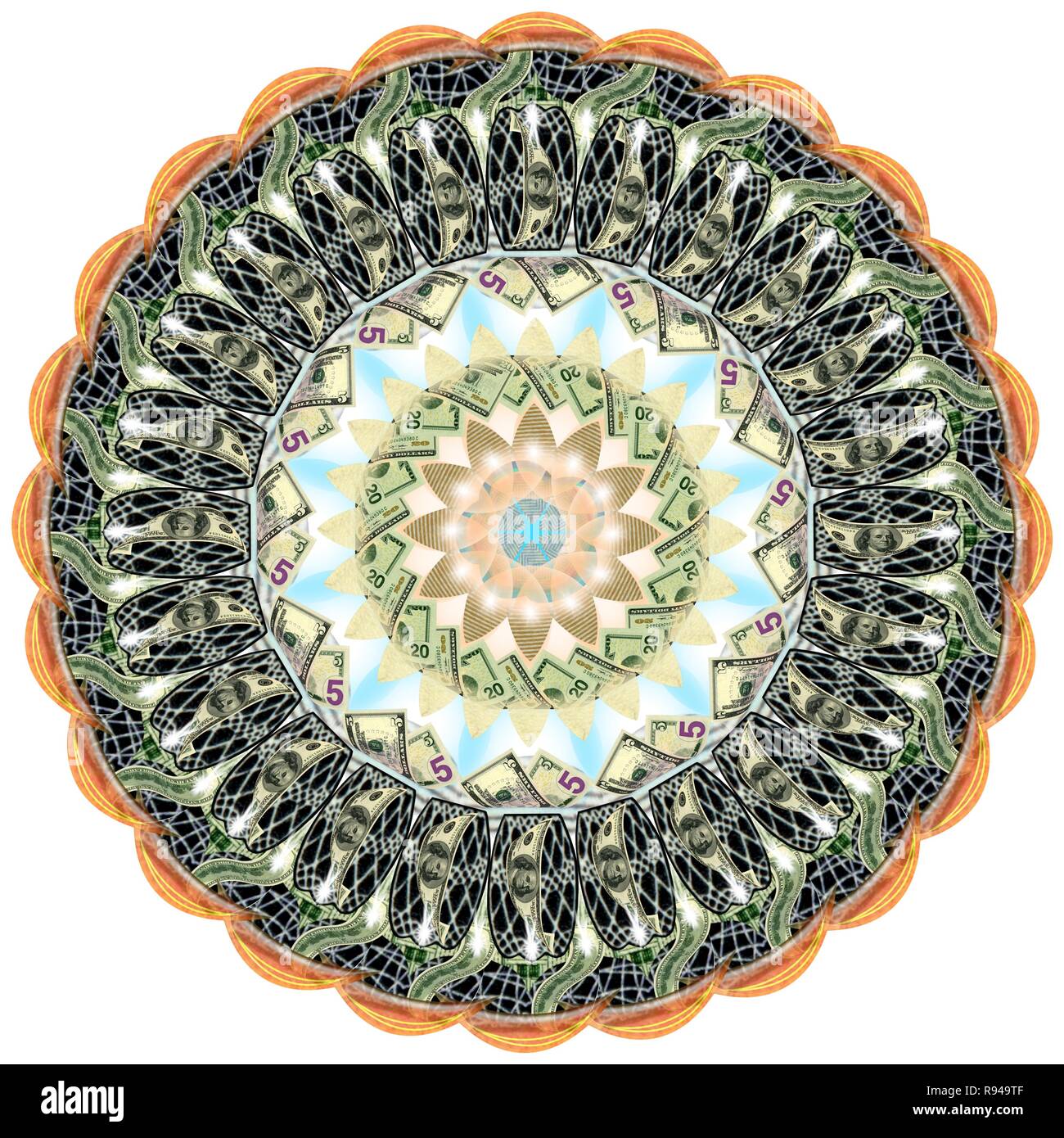 Mandala kaleidoscope of elements american dollar. Abstract money ...