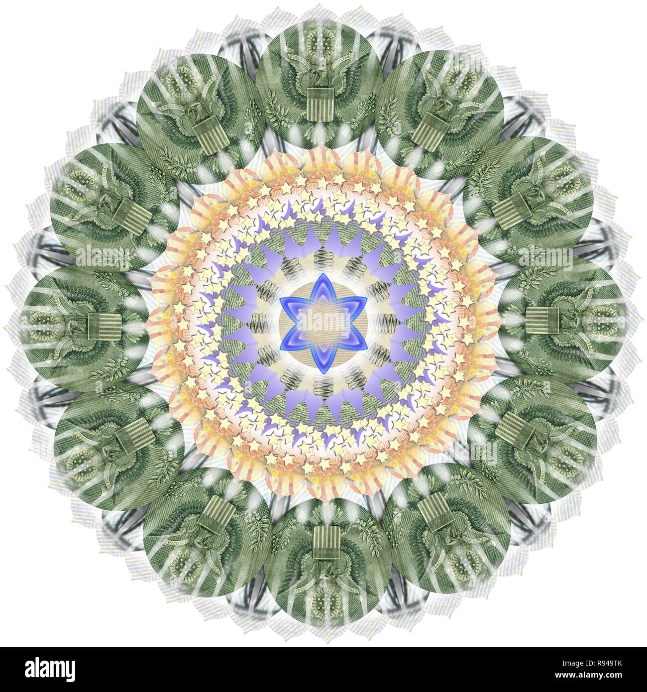 Mandala kaleidoscope of elements american dollar. Abstract money ...