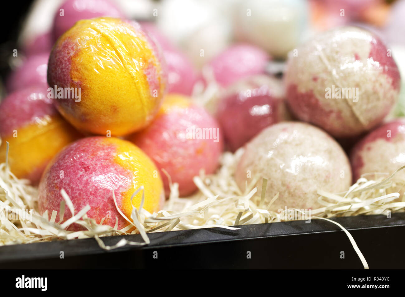 Aromatic bath bomb on a market stall. Selective focus Stock Photo - Alamy