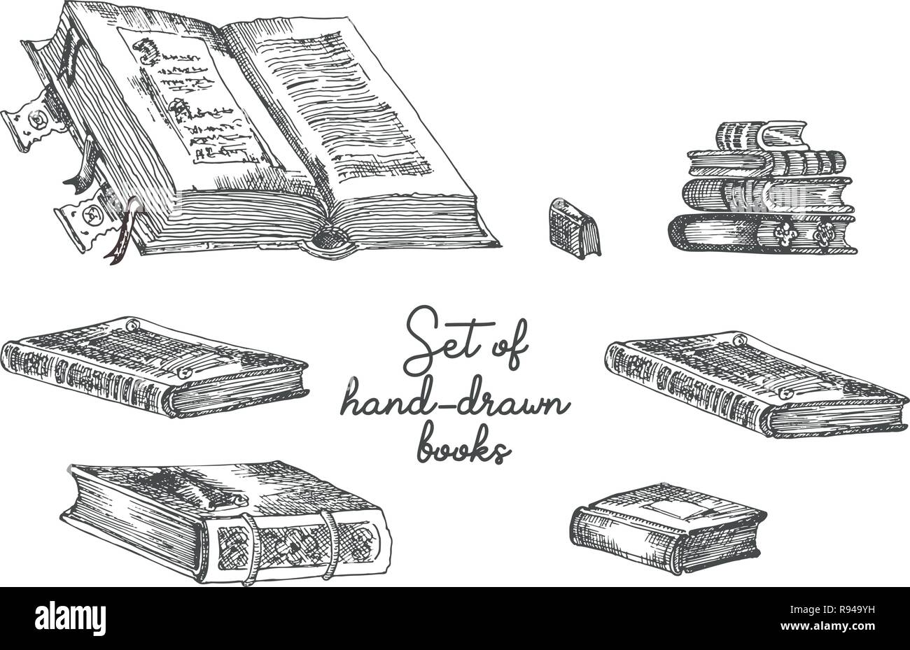 Set of hand drawing sketch books for concept vintage design fair or ...