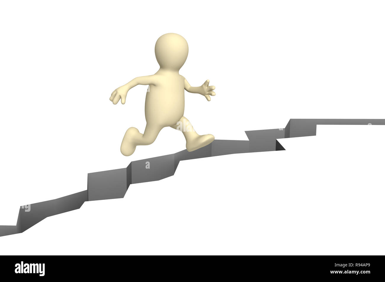 3d puppet, jumping through a crack Stock Photo - Alamy