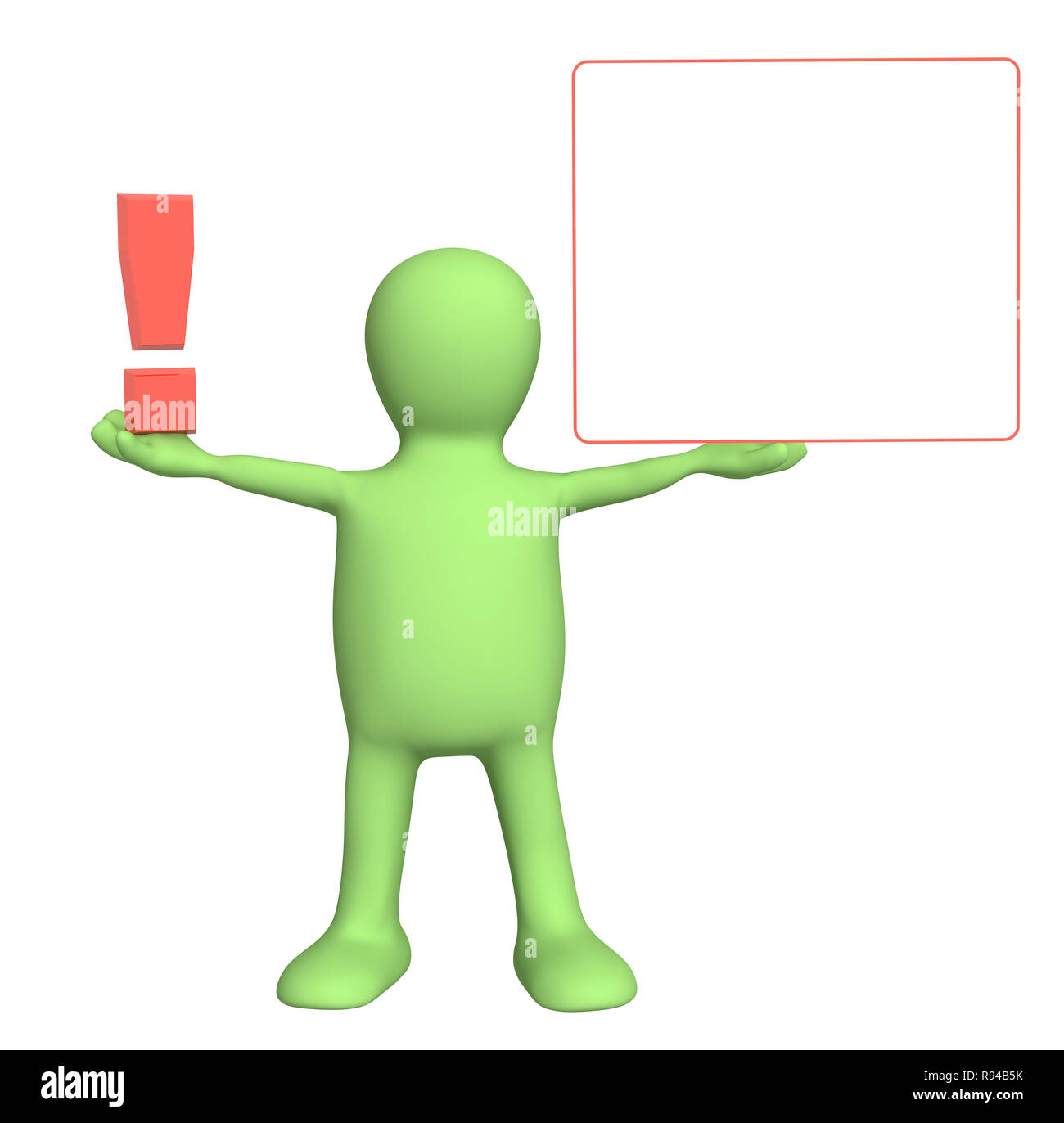 3d puppet with information board and exclamation symbol Stock Photo - Alamy