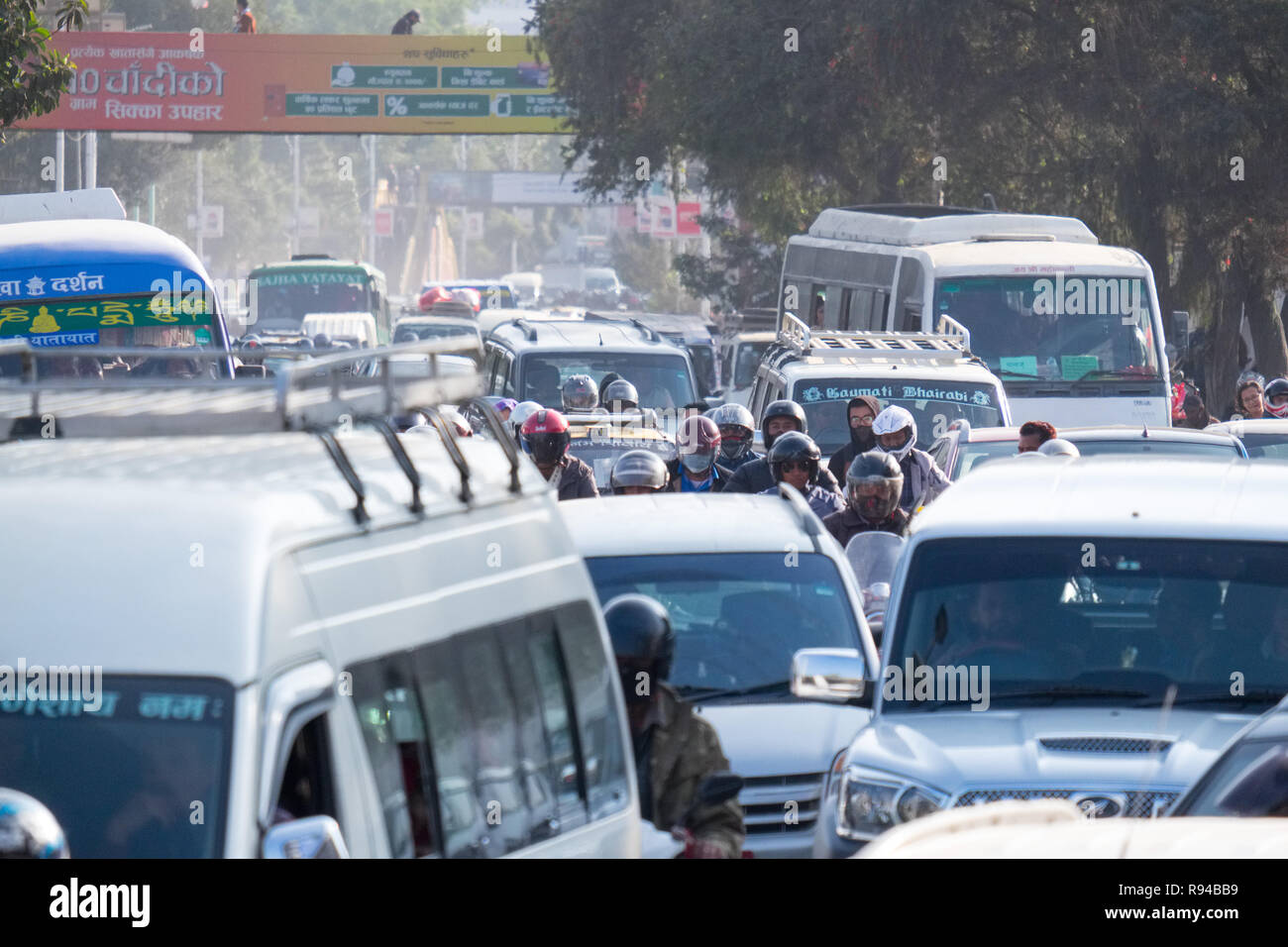 Traffic congestion on the streets of Katmandu, Nepal's capital city ...