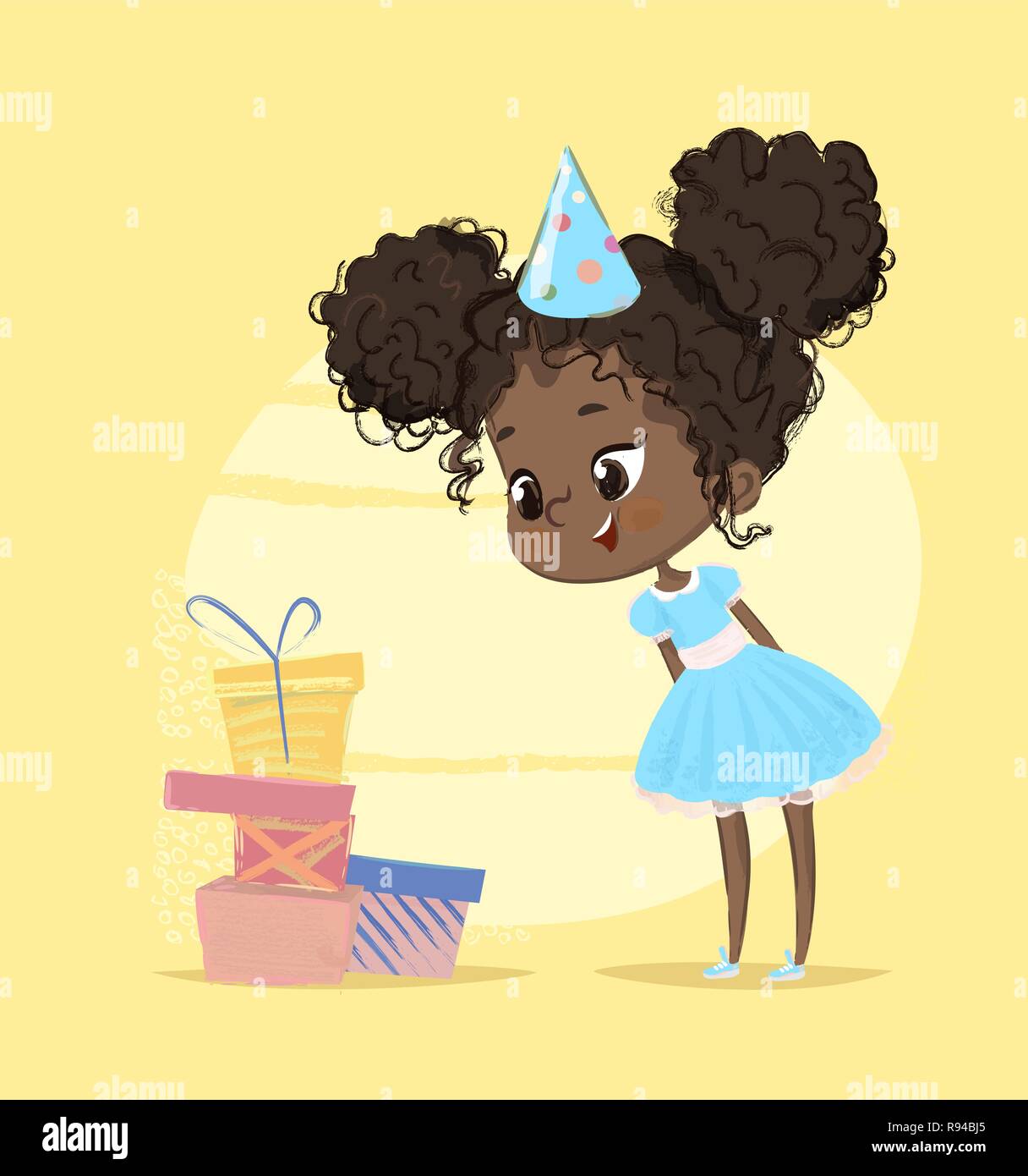 Happy Kid Girl Surprised of Birthday Present Box. Cute Child Character ...