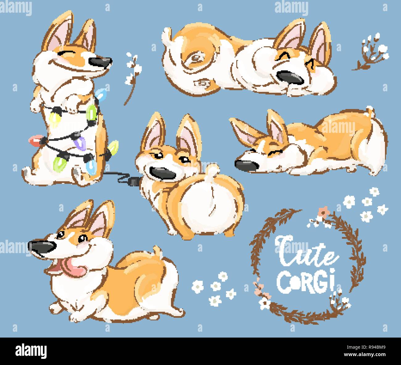 Cute Corgi Dog Puppy Play Vector Set. Funny Fox Pet Character ...