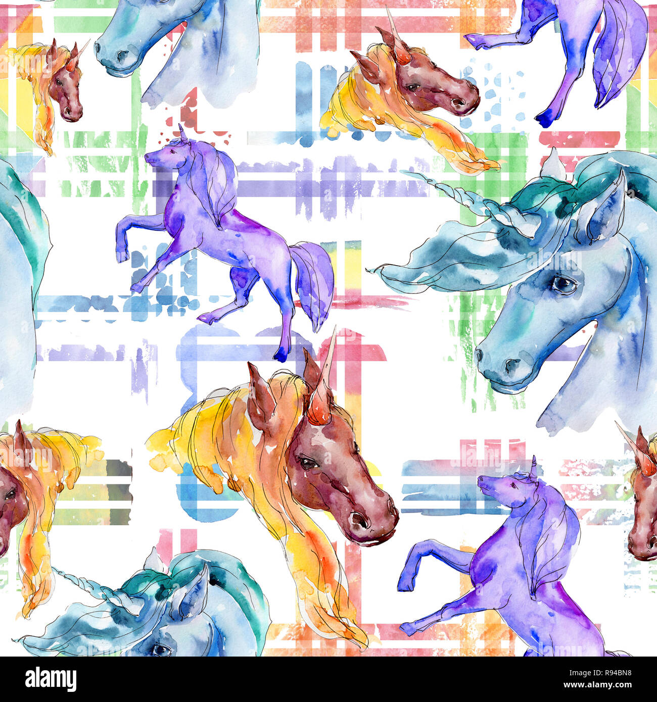 Cute unicorn horse. Fairytale children sweet dream. Watercolor ...