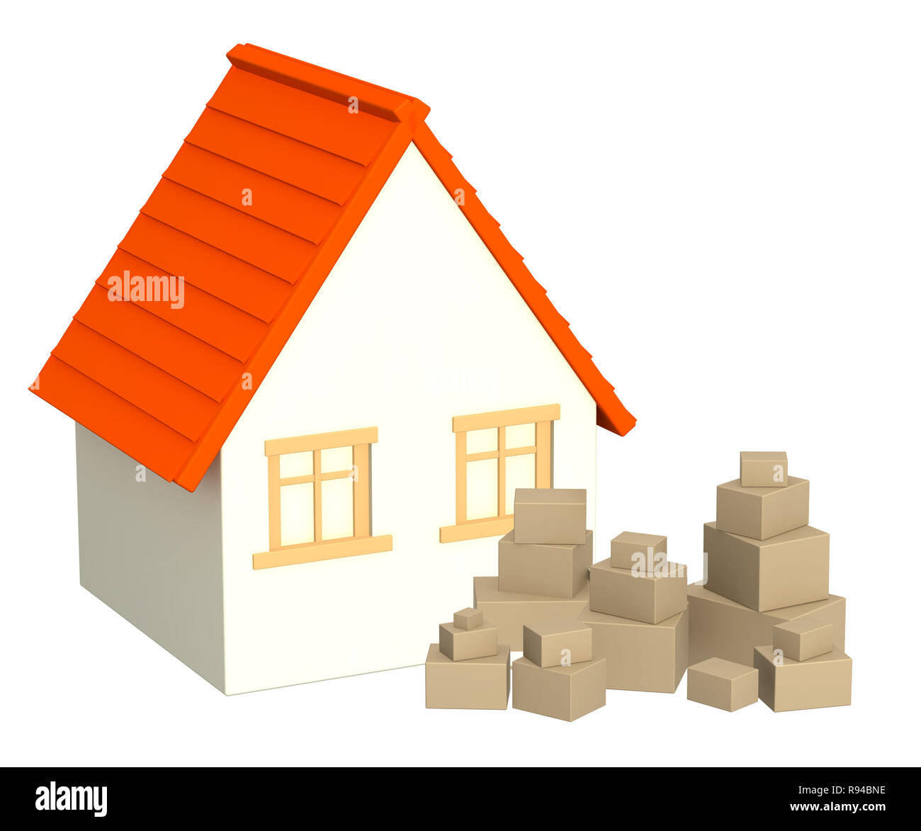 House and boxes. Objects isolated over white Stock Photo - Alamy