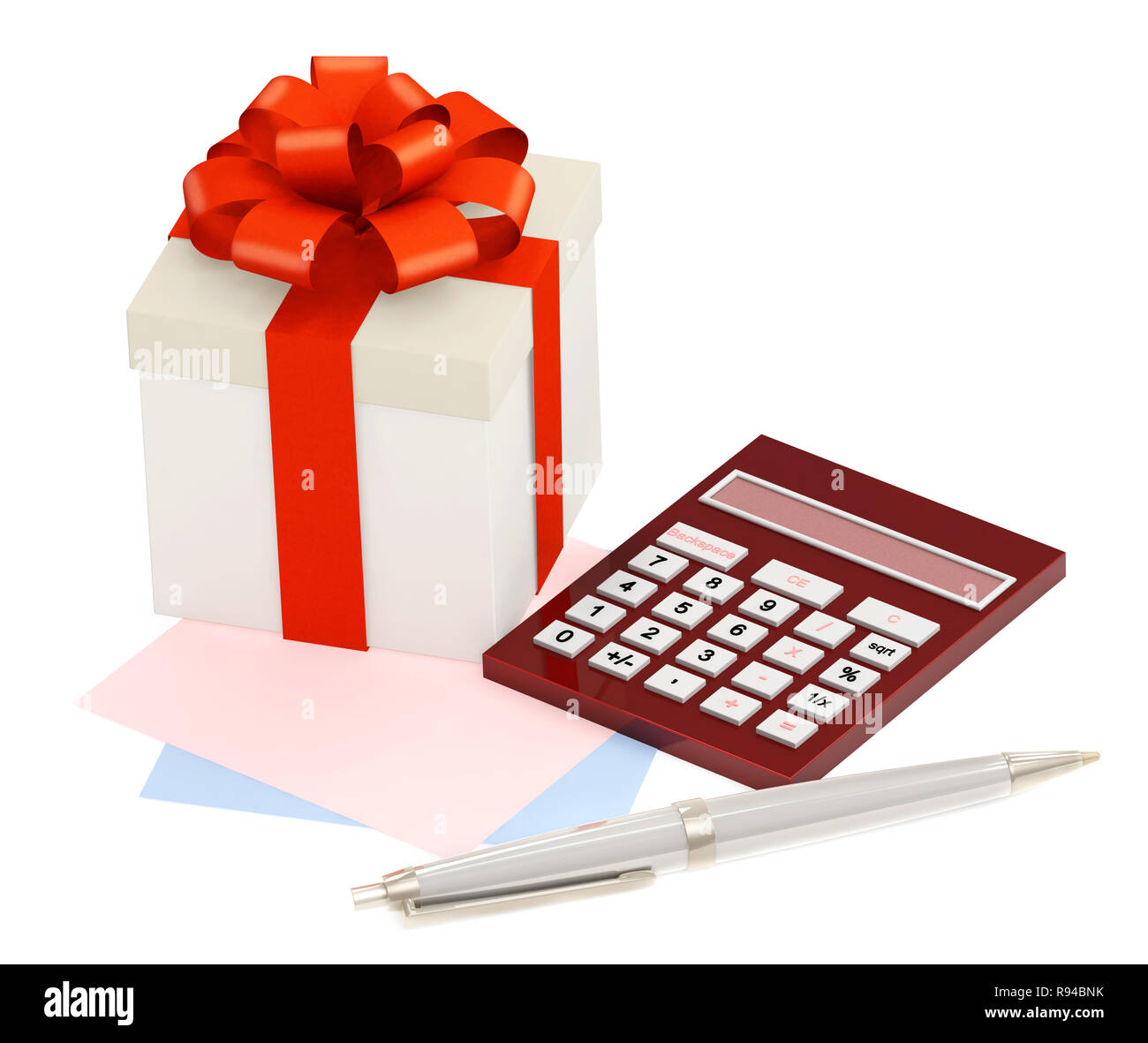 Gift and calculator. Objects isolated over white Stock Photo - Alamy