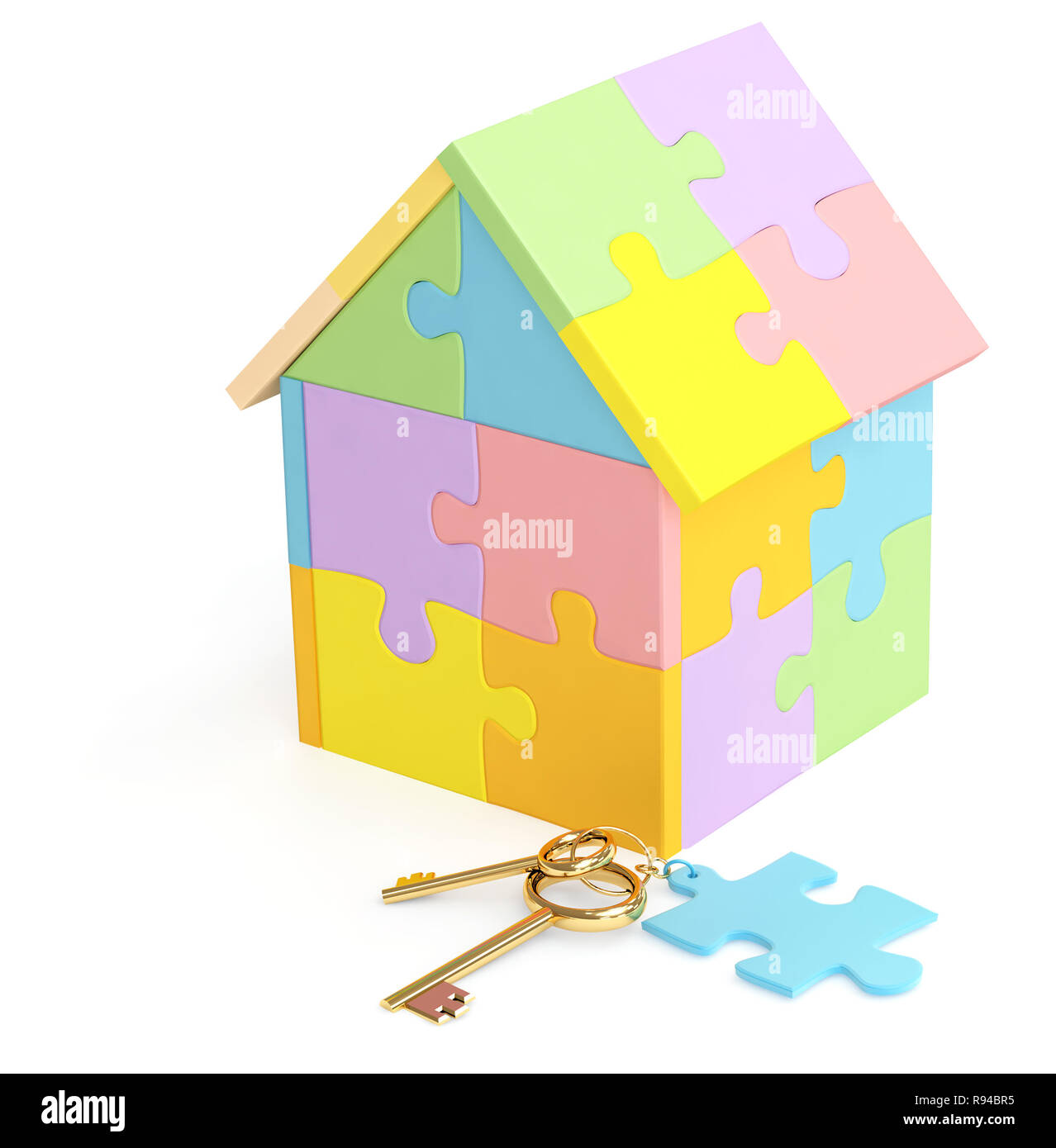 3d house made of parts of a puzzle Stock Photo - Alamy