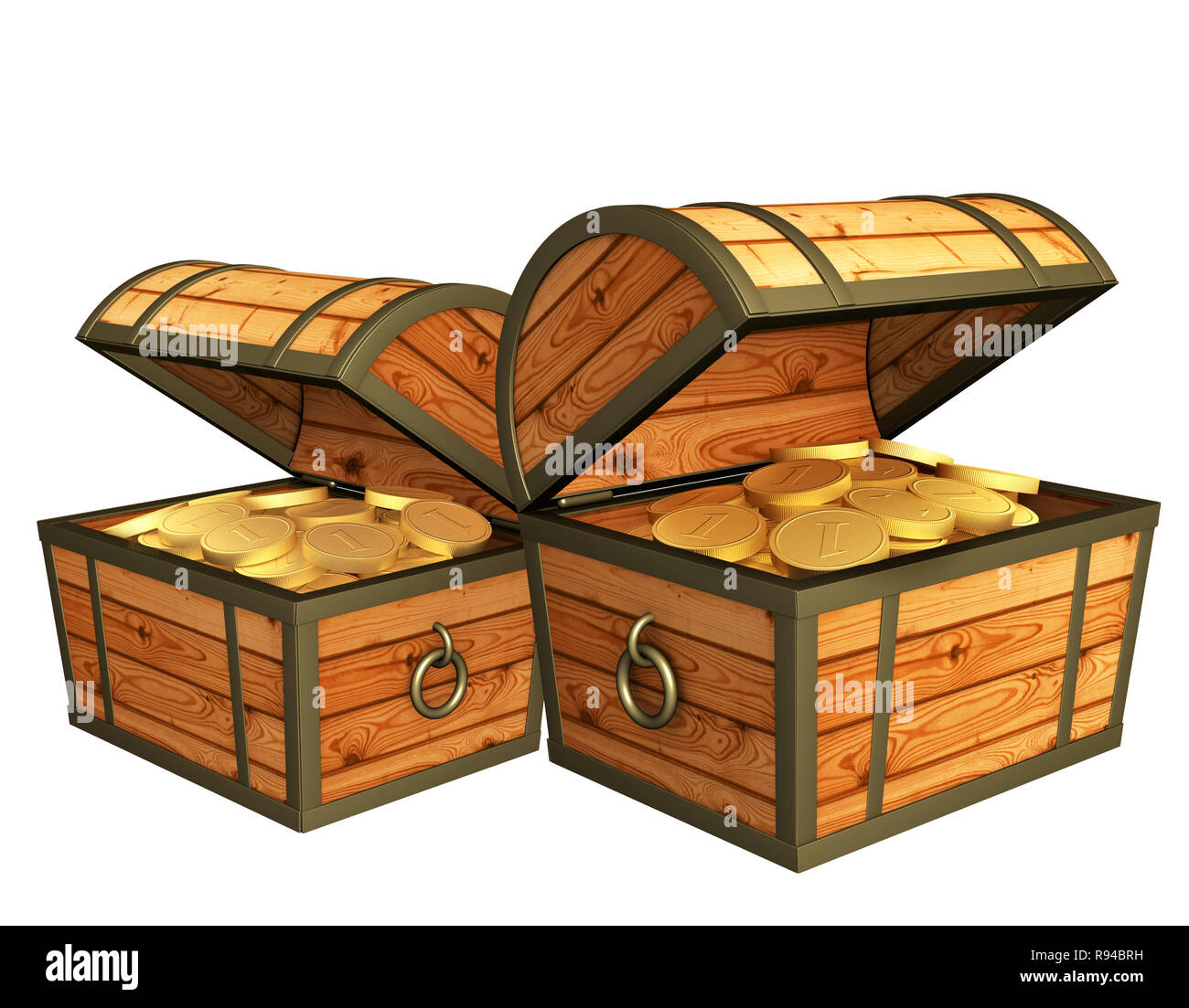 Two wooden boxes with treasures - over white Stock Photo - Alamy