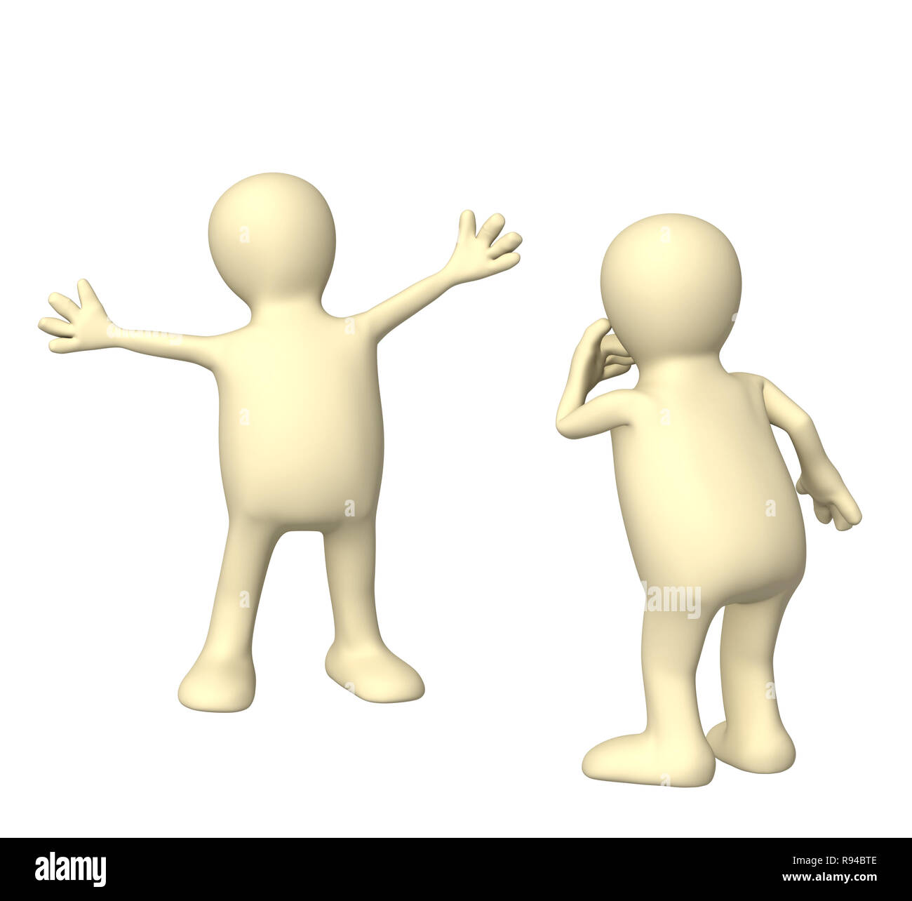 Presentation. Two 3d puppets isolated over white Stock Photo - Alamy