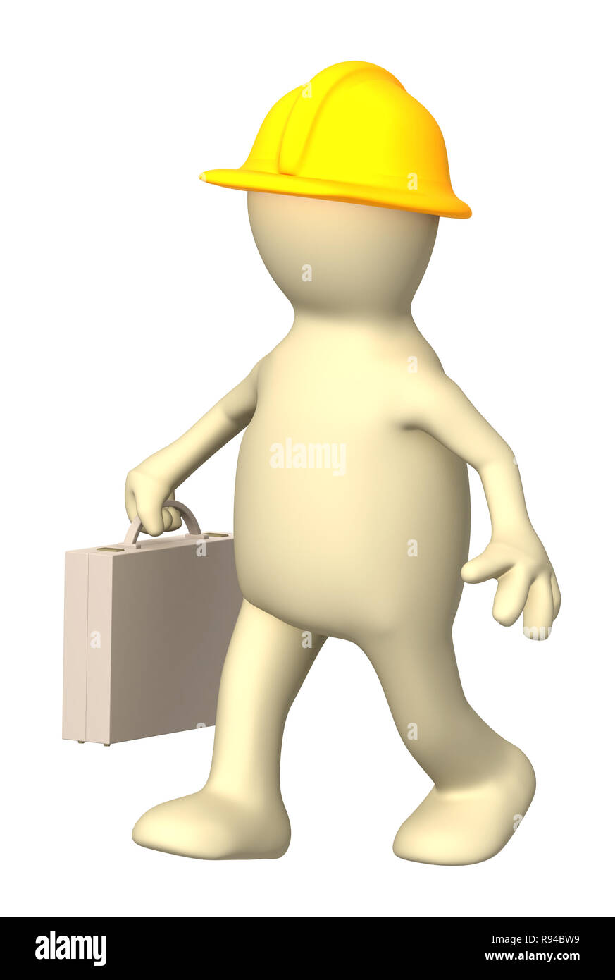 Worker - puppet with a suitcase. Isolated over white Stock Photo - Alamy