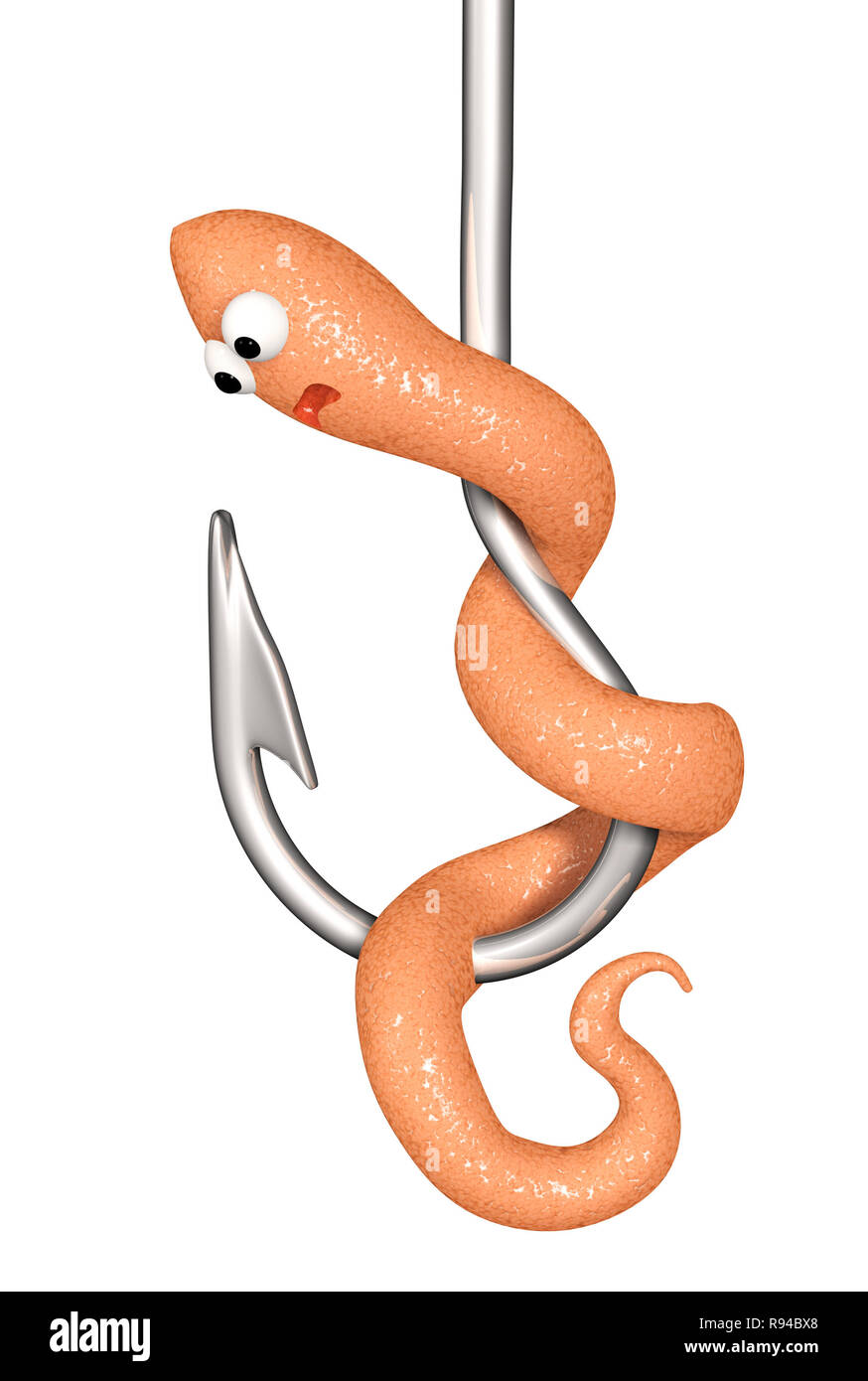 3d scared worm on a fishing hook. Isolated over white Stock Photo - Alamy