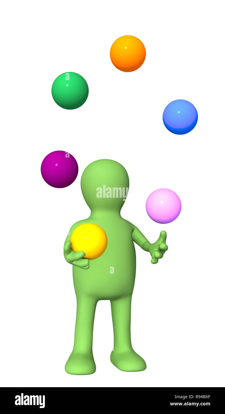 3d puppet, juggling with color balls. Isolated over white Stock Photo ...