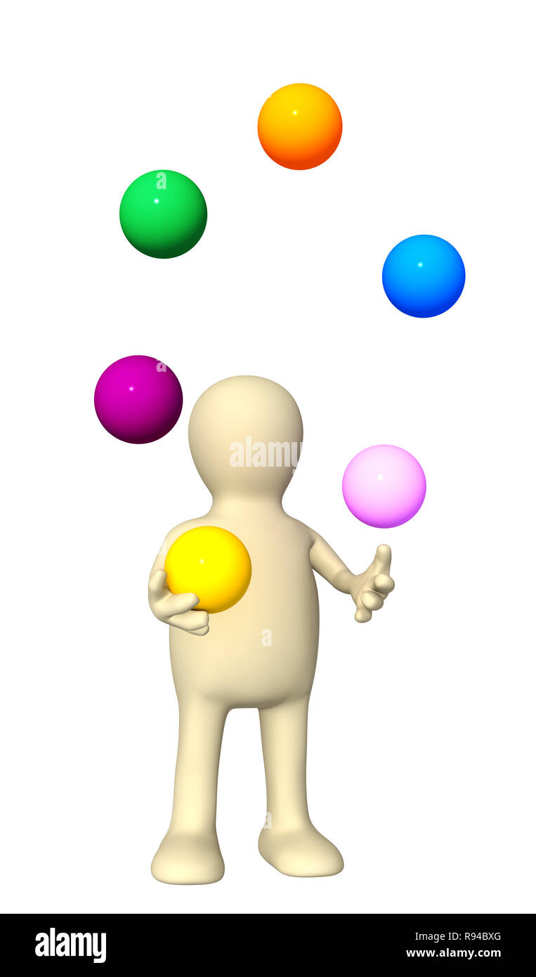 3d puppet, juggling with color balls. Isolated over white Stock Photo ...
