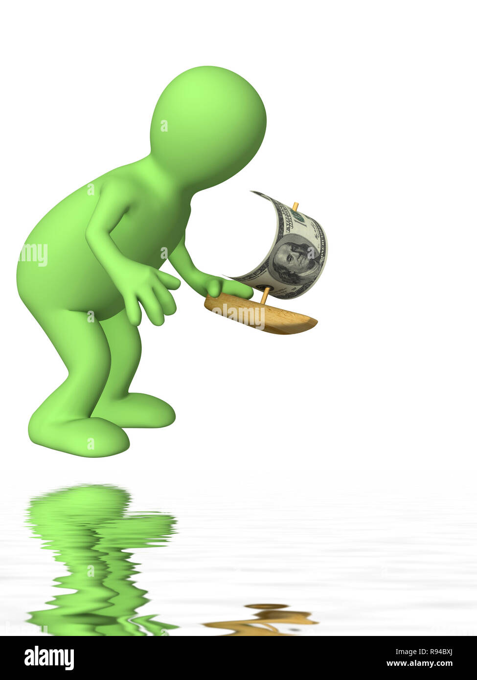 3d puppet with the toy sailing ship. Isolated over white Stock Photo ...