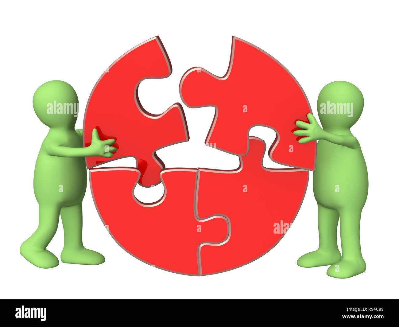 Success of teamwork. Two puppets wiht puzzles Stock Photo - Alamy