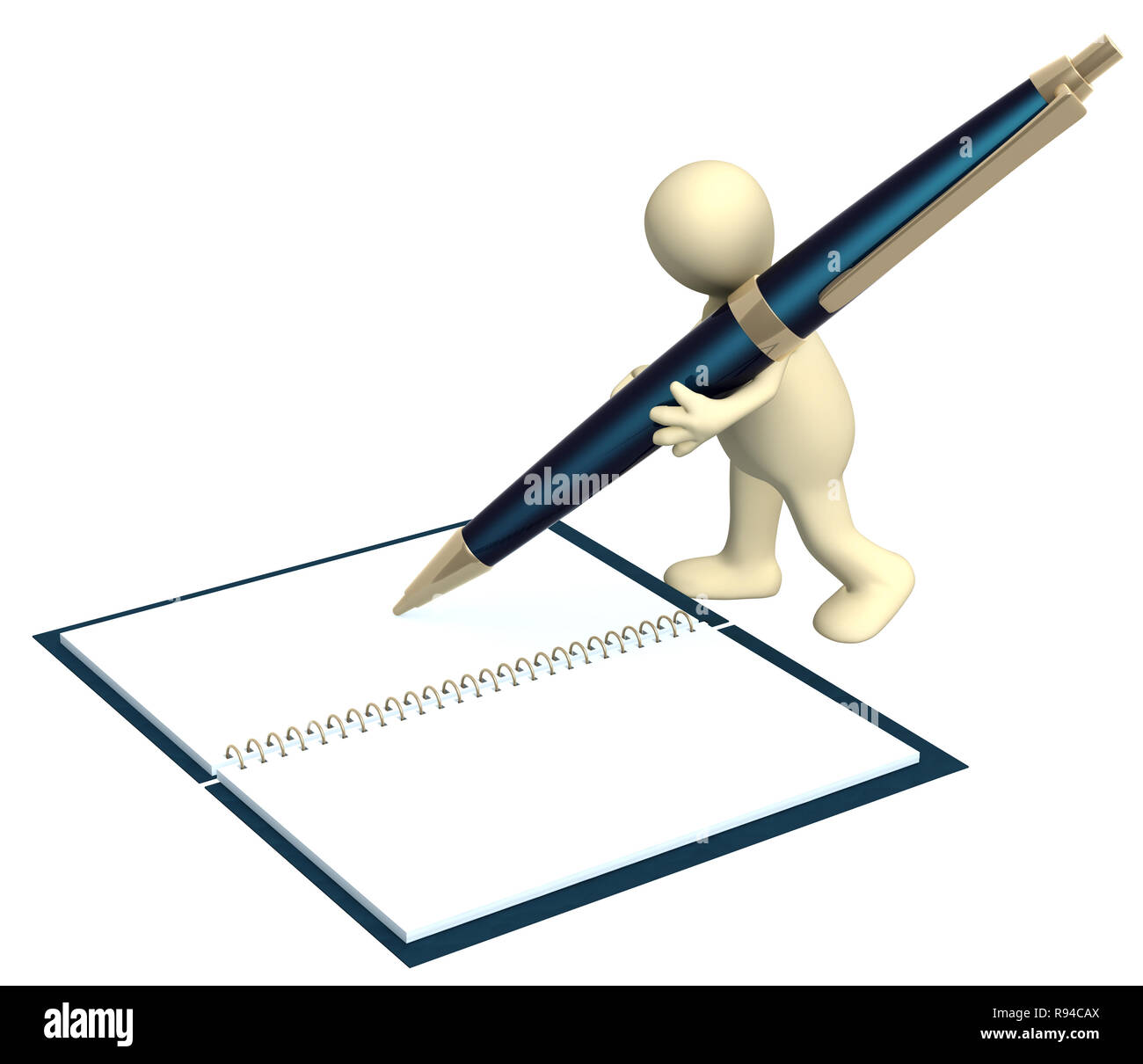3d puppet with a pen. Isolated over white Stock Photo - Alamy