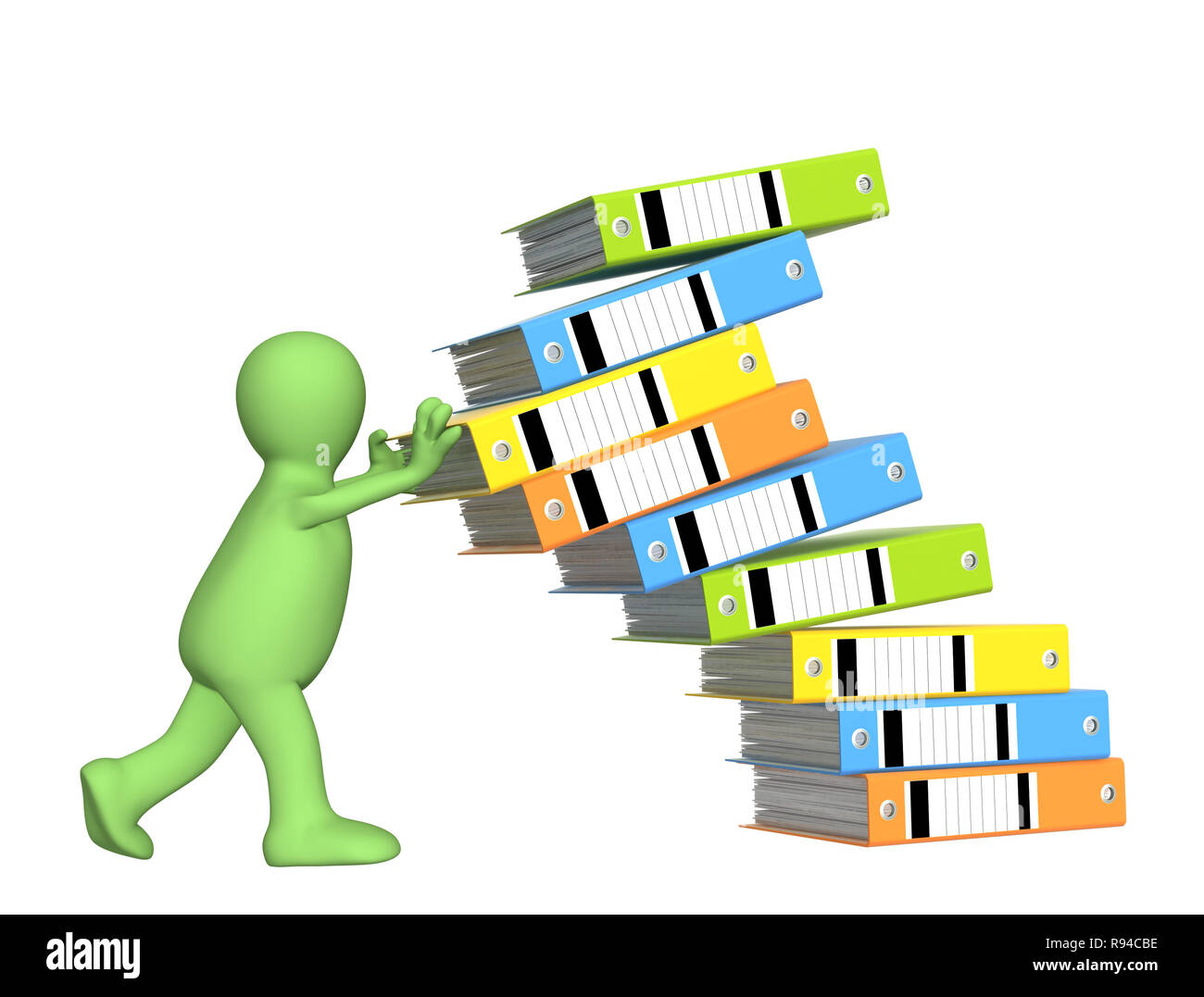 3d puppet, supporting falling folders. Isolated over white Stock Photo ...