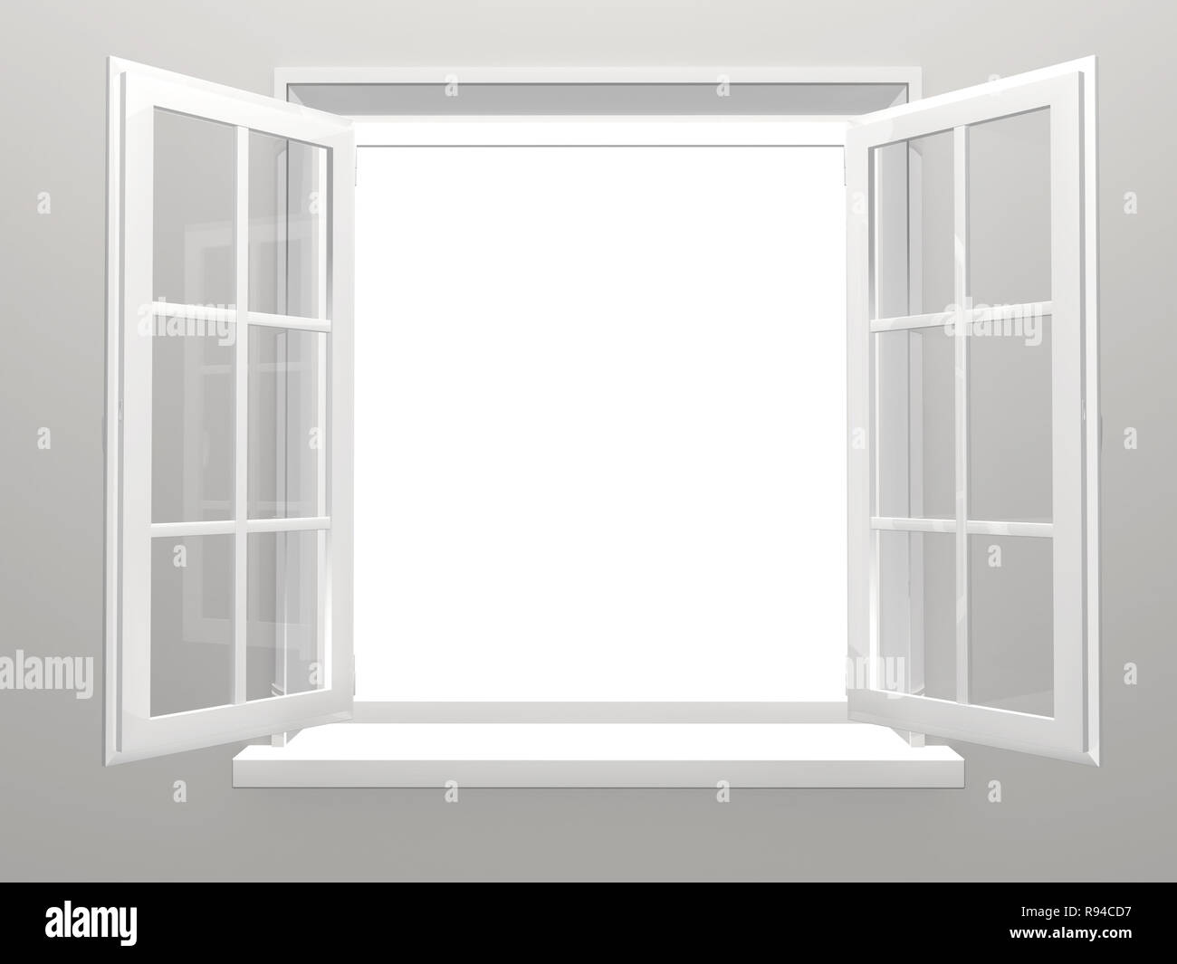 Opened plastic window. 3d render Stock Photo - Alamy