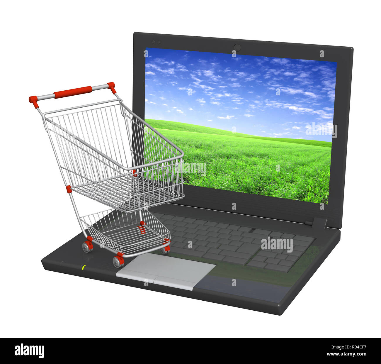 Conceptual image - virtual shopping. Objects isolated over white Stock ...