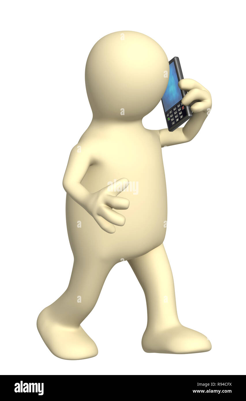 Puppet with mobile - isolated over white Stock Photo - Alamy