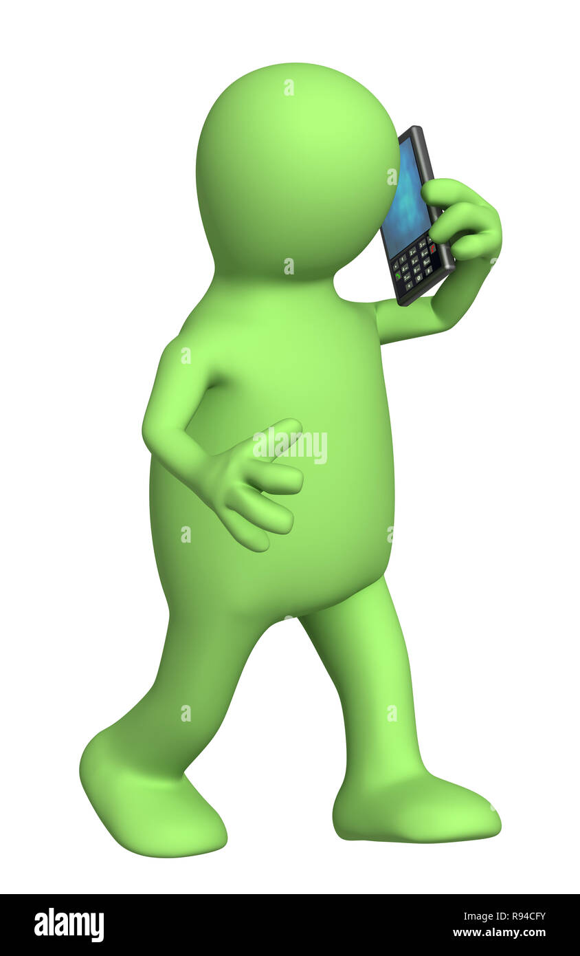 Puppet with mobile - isolated over white Stock Photo - Alamy