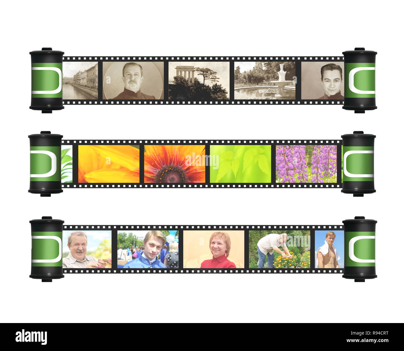 Memories - retro and modern photos with filmstrip Stock Photo - Alamy