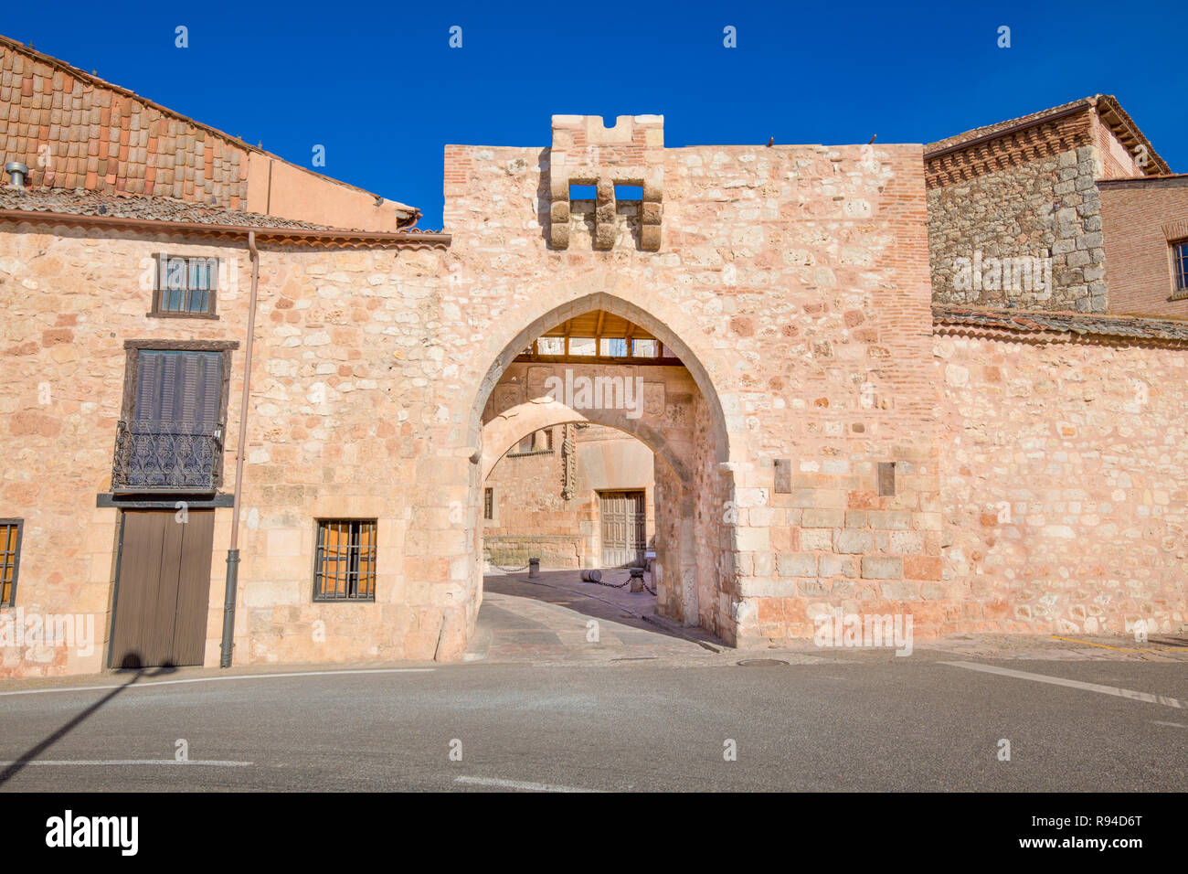 exterior medieval arch in public street, ancient gate and main access ...