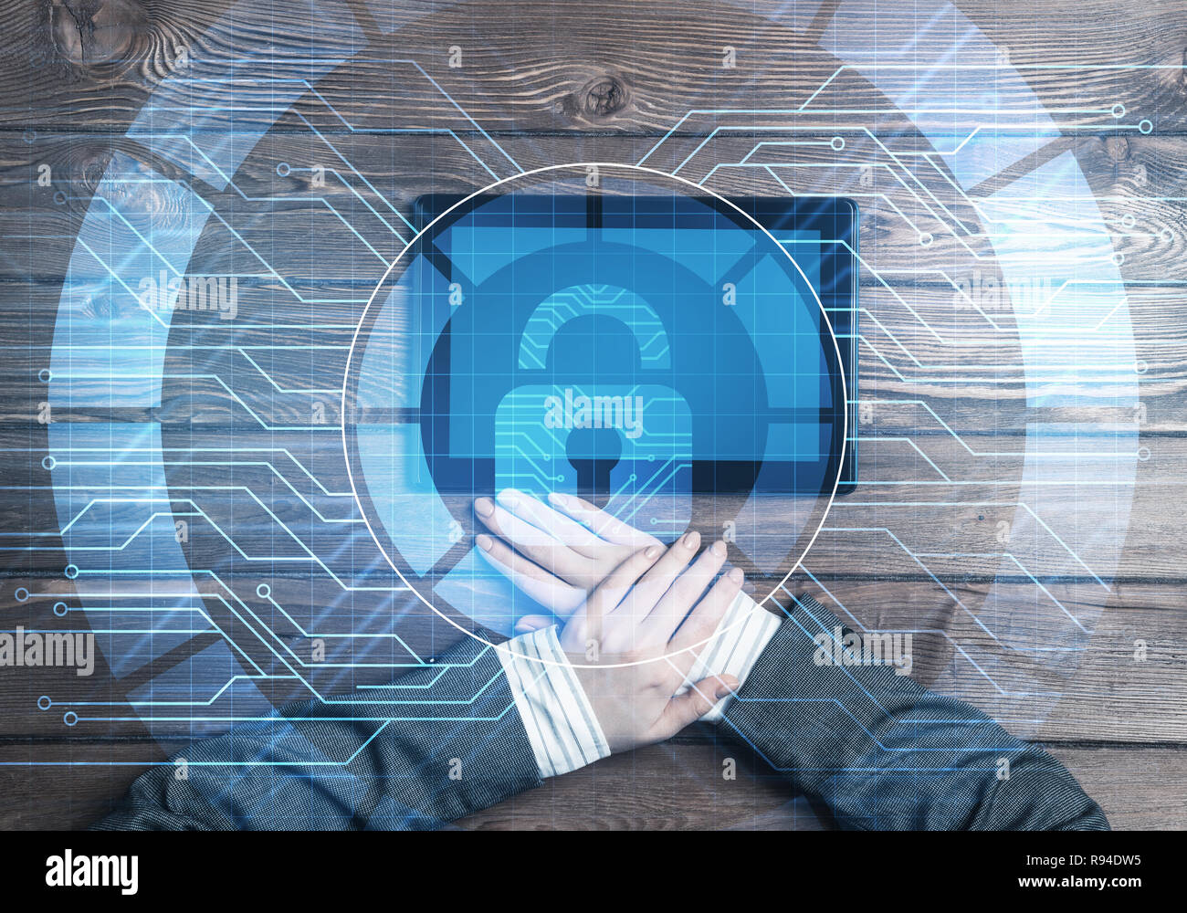 Concept of computer access with media lock icon on tablet screen Stock ...