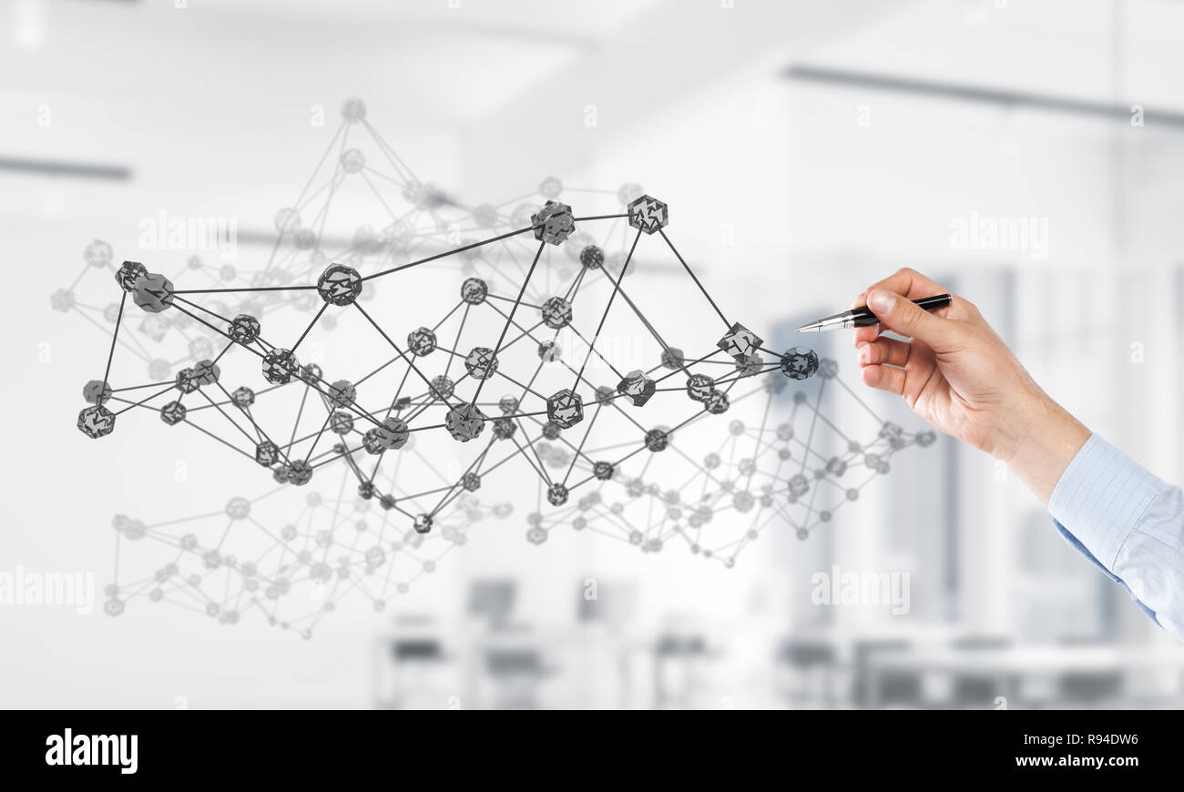 Network and future technology as connection lines in office. Mix Stock ...