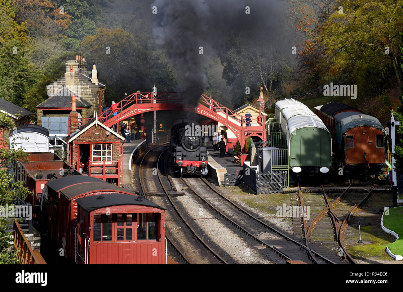 Steam train arriving at Goathland Station Stock Photo - Alamy