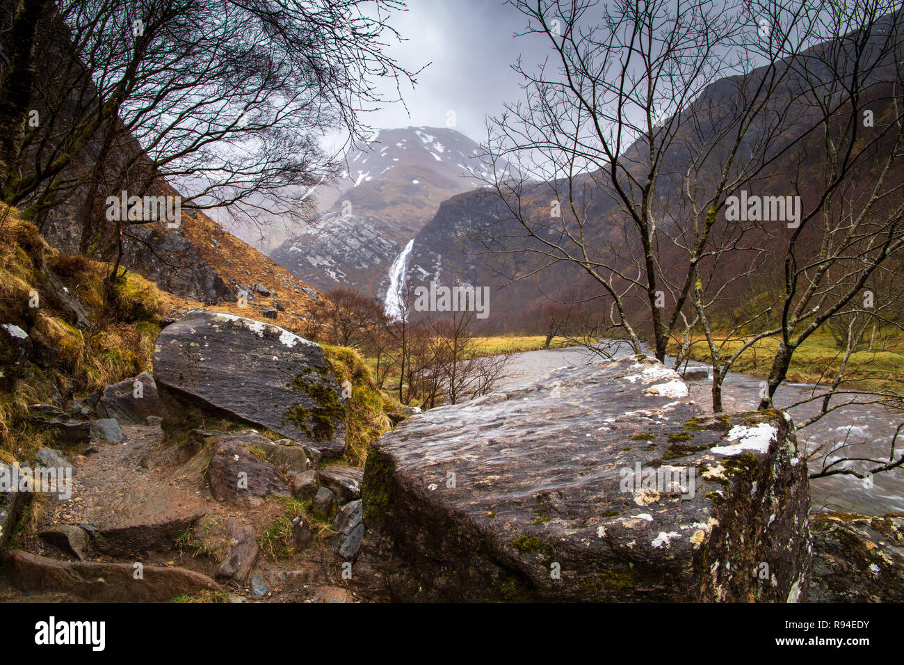 Distant view of Steal Falls looking along Water of Nevis River with ...