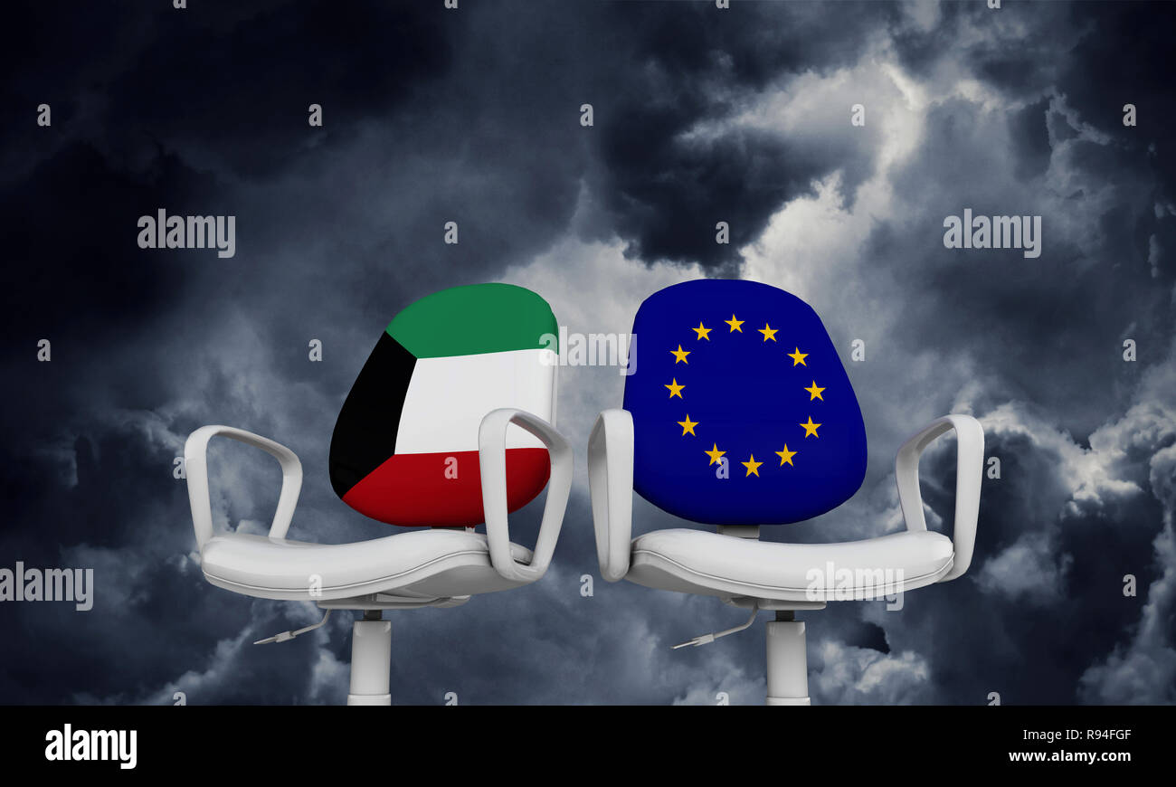 Kuwait and Europe business chairs. Internationl relationship concept ...
