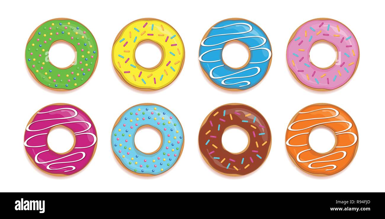 set of colorful donuts with different sugar sprinkles vector ...