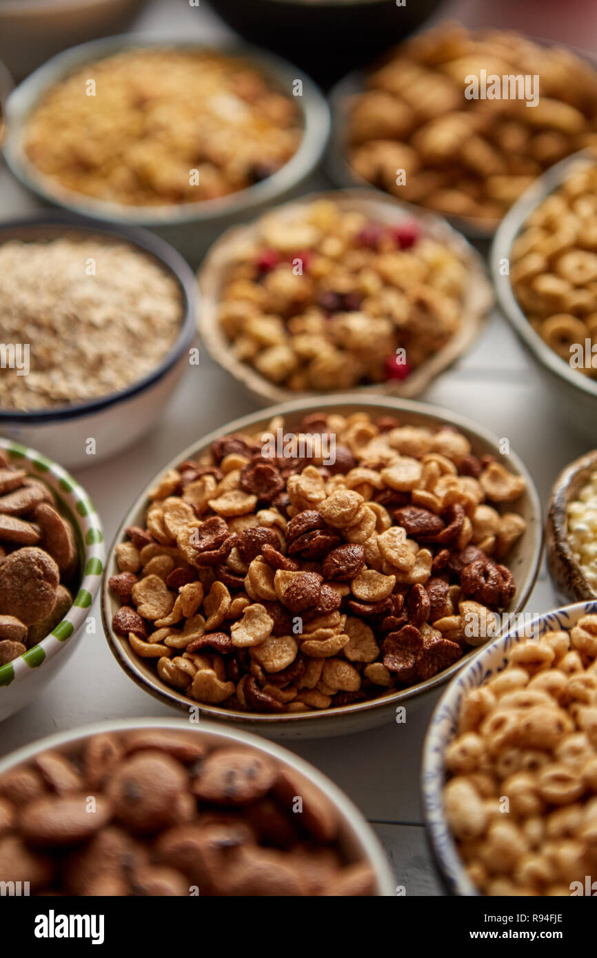 Close up and selective focus. Composition of different kinds cereals ...