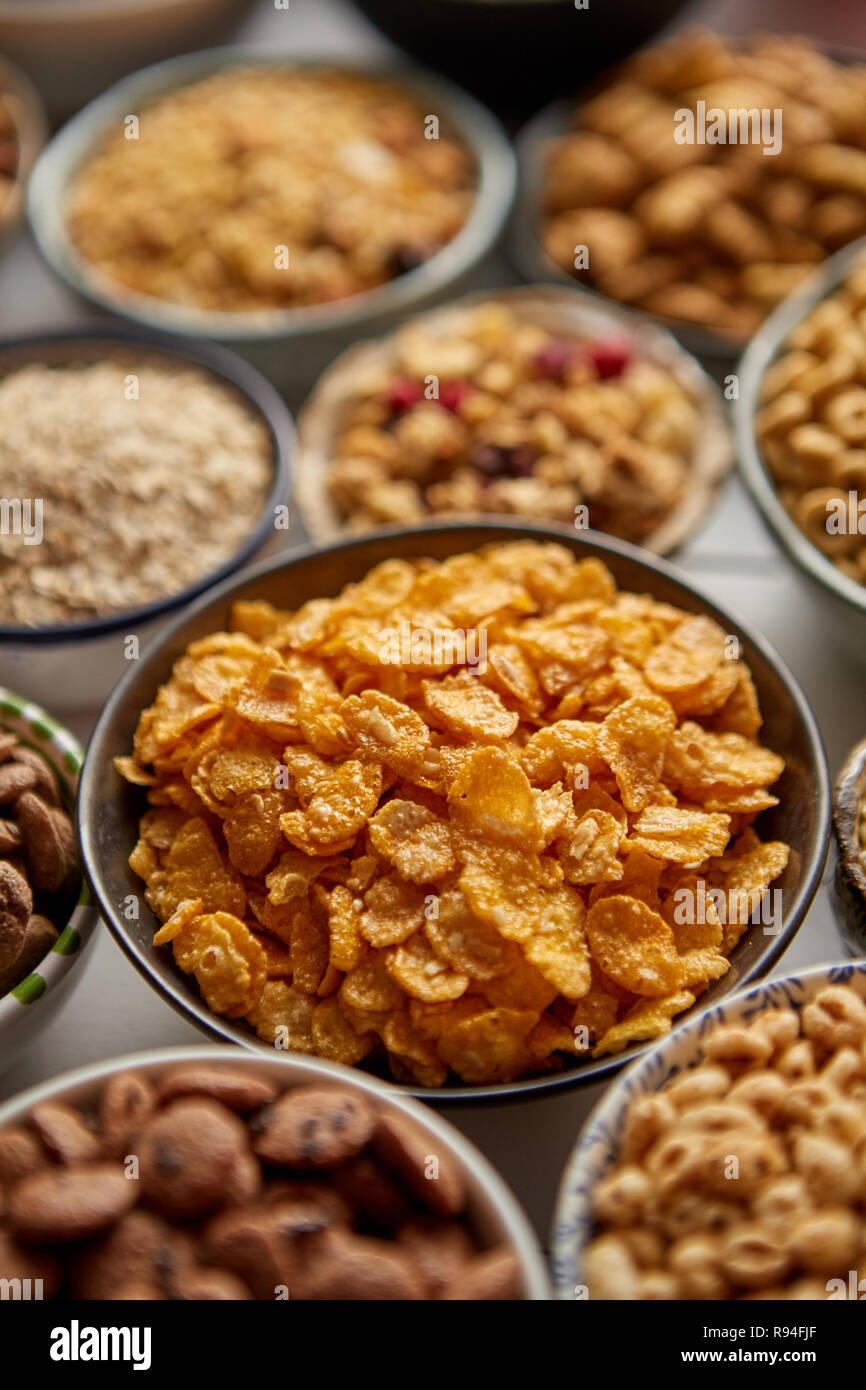 Close up and selective focus. Composition of different kinds cereals ...