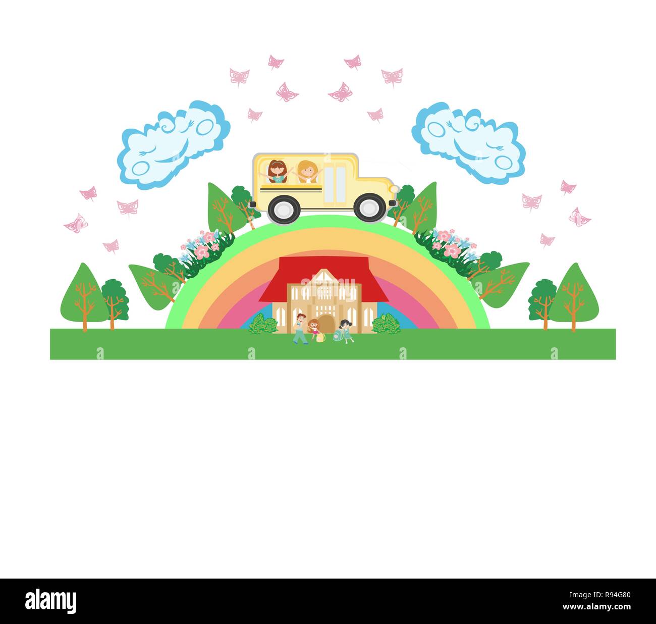 School bus with happy children - card Stock Vector Image & Art - Alamy