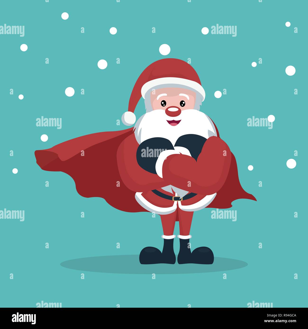 Christmas card of super santa claus with snow falling Stock Vector ...