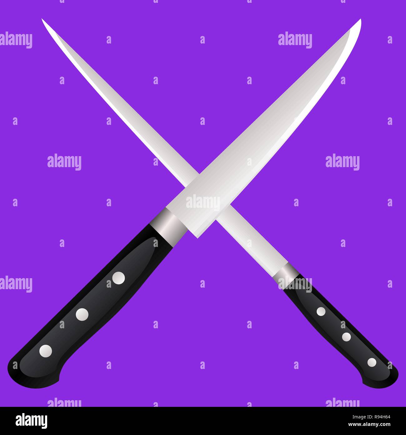 Two kitchen knives cross on a colored background. Vector illustration ...