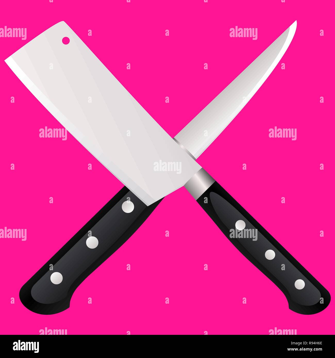 Two kitchen knives cross on a colored background. Vector illustration ...