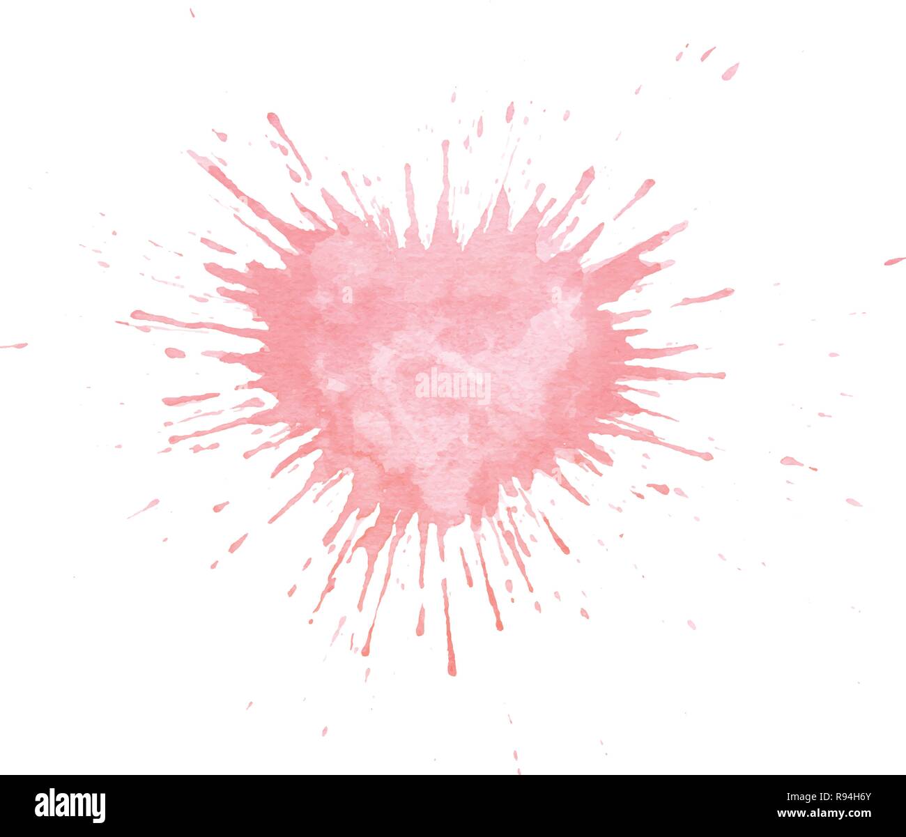 Hand painted watercolor splash texture in shape of heart. Vector pink ...