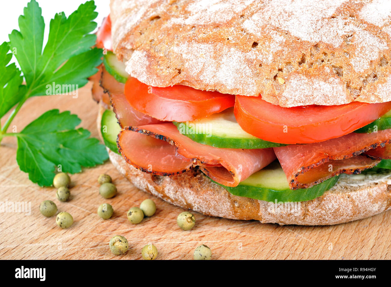 Tyrolean rye flat bread with smoked bacon and cheese Stock Photo - Alamy
